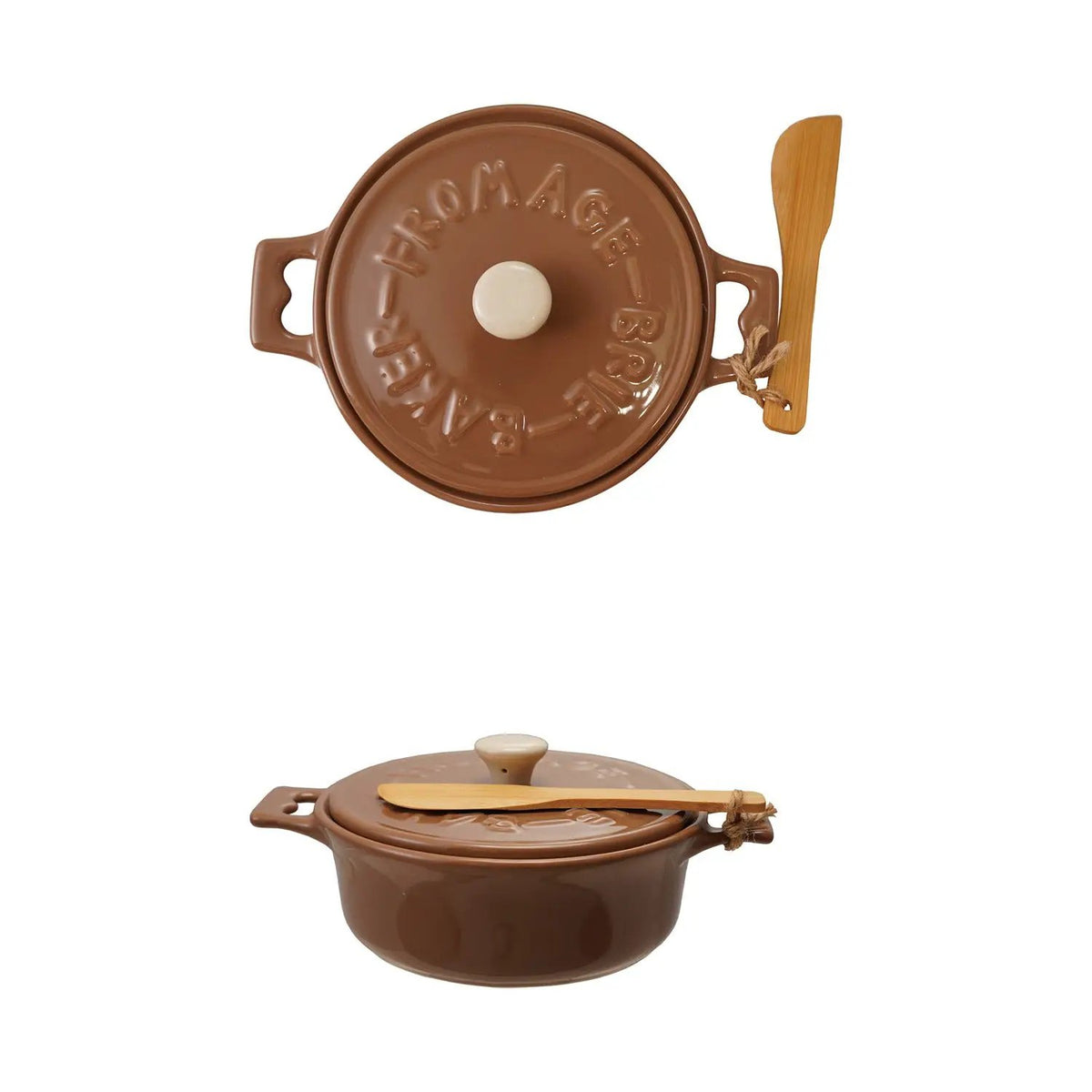 Hazel Mazel Stoneware Brie Baker W/Lid & Bamboo Spreader – Presence of ...
